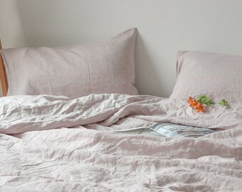 Stone Washed Pure Linen Bedding Red Striped Duvet Cover 2 | Etsy