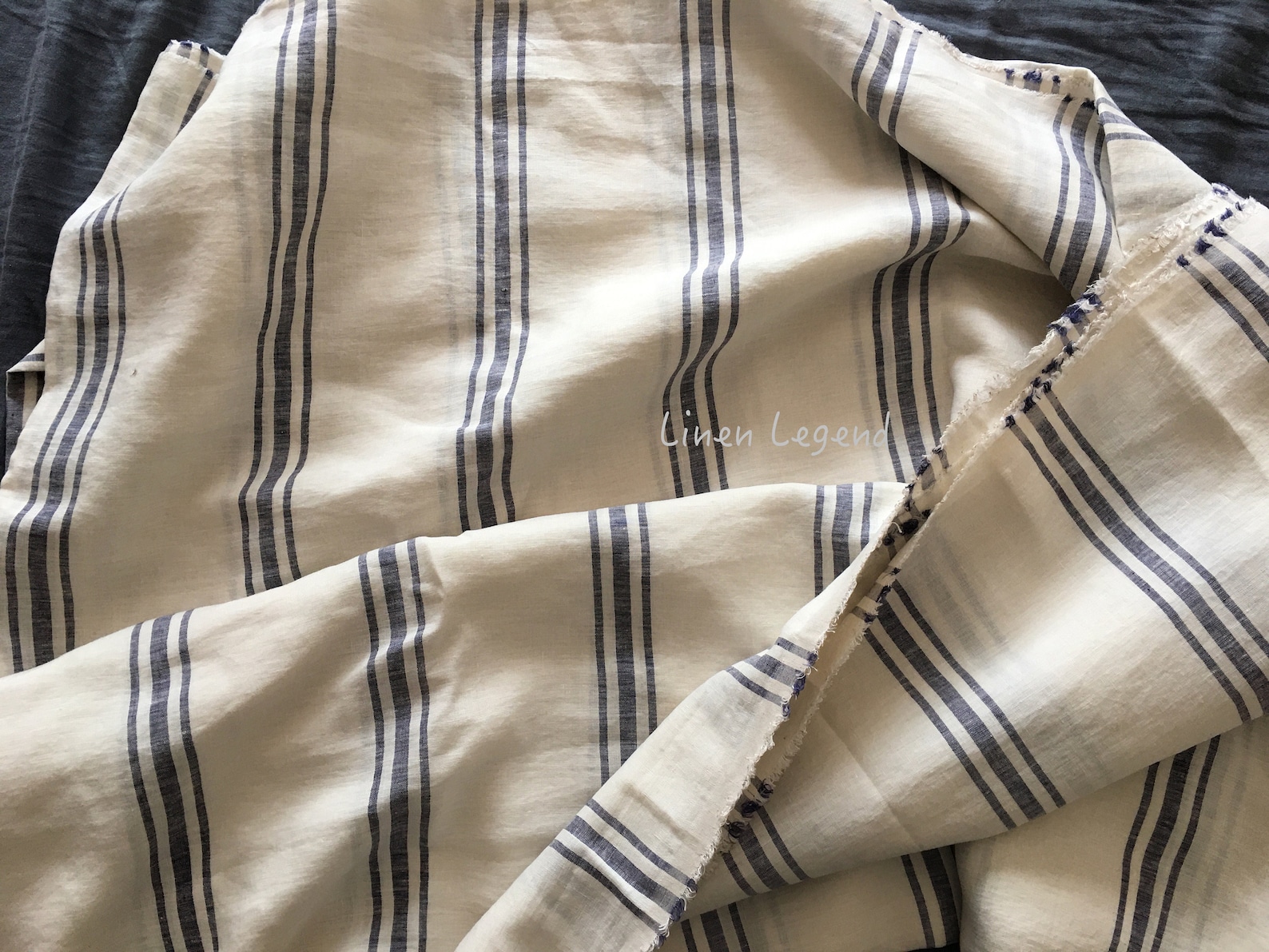 Set of 3 Stone Washed Pure Linen White and Blue Striped | Etsy