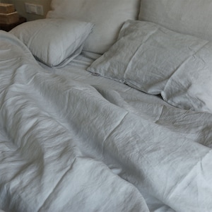 Set of 3 Stone Washed Pure Linen Bed Set Duvet Cover + 2 Pillowcases ...