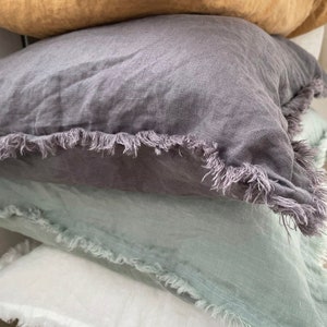 Stone Washed Pure Linen Pillowcase With Fringes Standard - Etsy