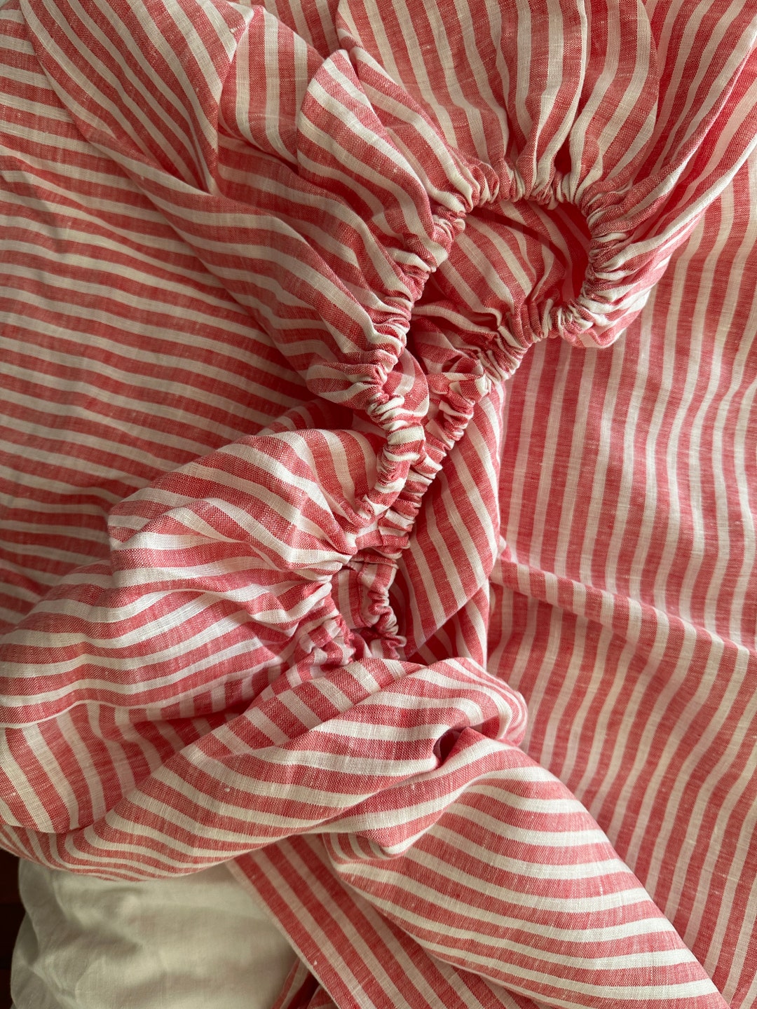 Stonewashed Linen Fitted Sheet, Red Striped Fitted Sheet, Custom Sizes ...