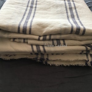 Set of 3 Stone Washed Pure Linen White and Blue Striped | Etsy