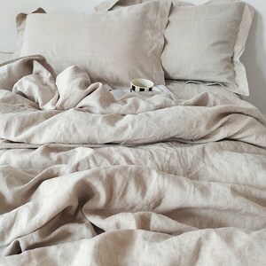 Set of 3 Shabby Chic Washed 100% Hemp Linen Bed Linen Duvet Cover With ...