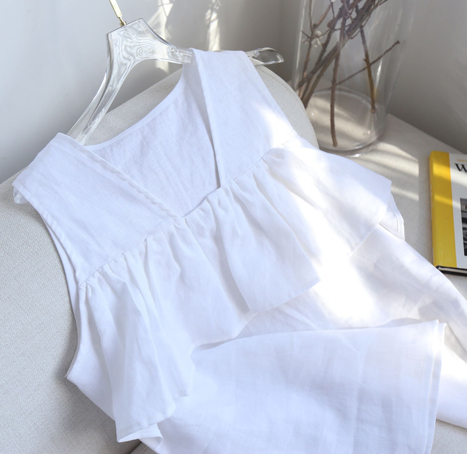 Sleeveless Linen Women Blouse Ruffled Linen Top - Etsy