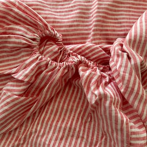 Stonewashed Linen Fitted Sheet, Red Striped Fitted Sheet, Custom Sizes ...