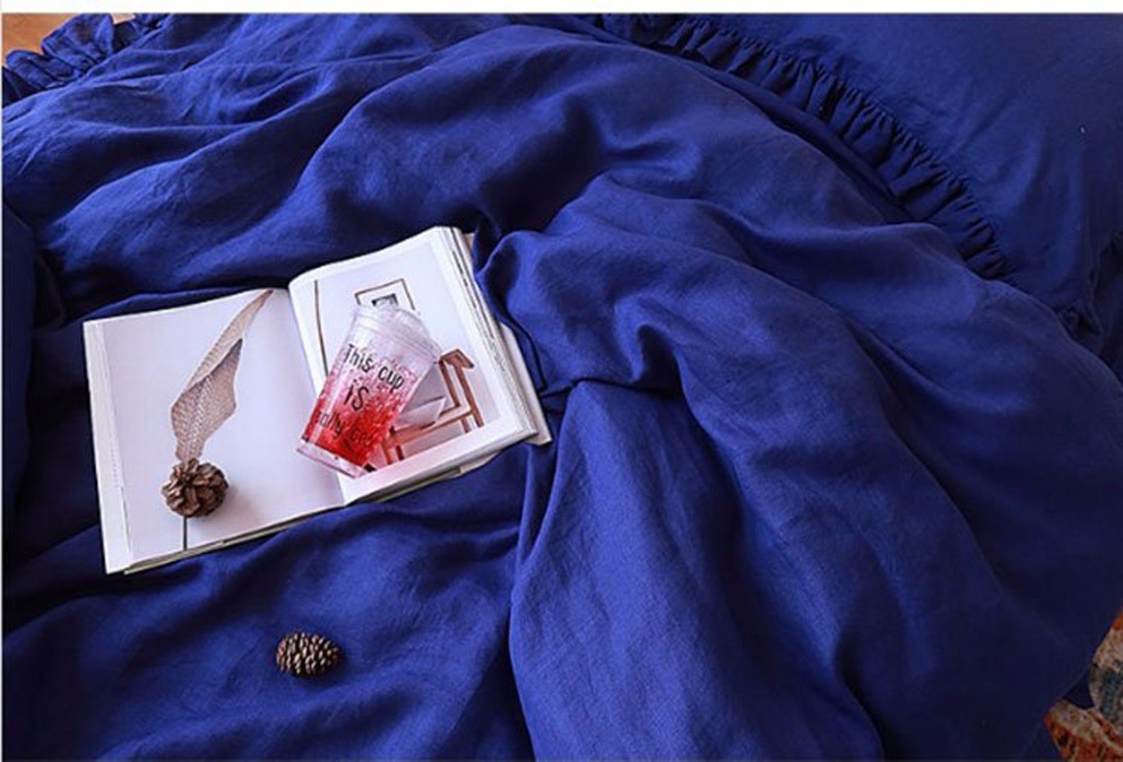 Royal Blue Organic Hemp Ruffles Duvet Cover With 2 Pillowcases - Etsy