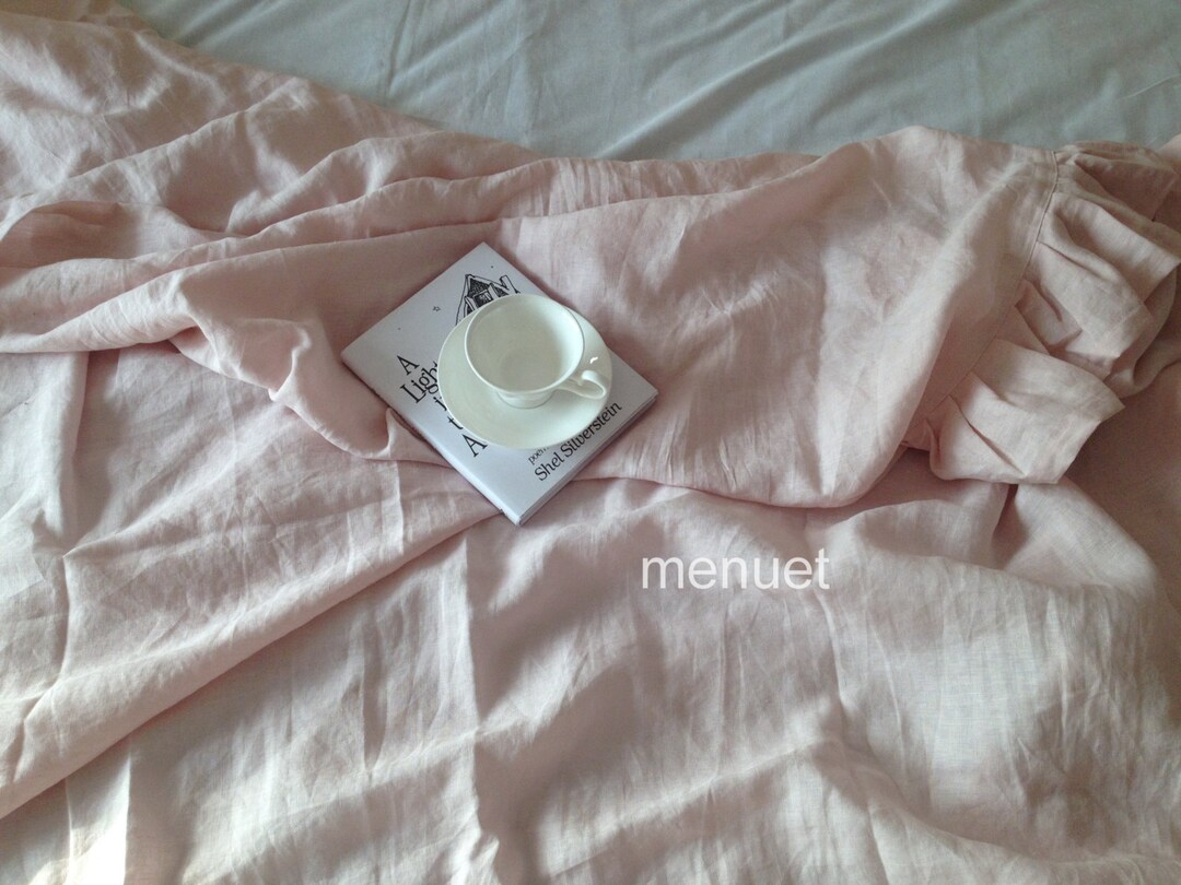 Shabby Chic Linen Flat Sheet, Stone Washed Linen Sheet With Ruffles ...