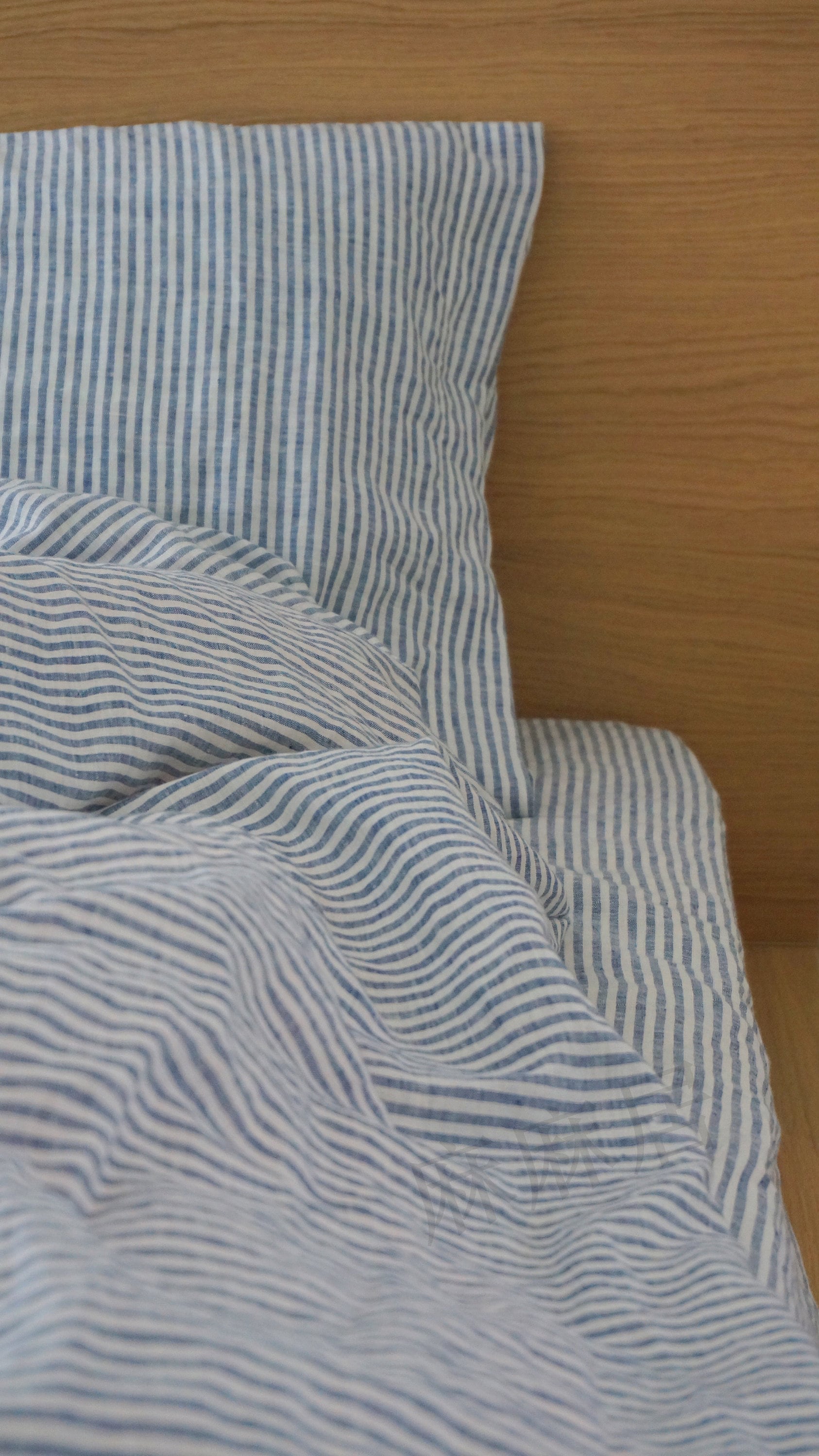 Washed European Linen Bedding Set, Blue Striped Duvet Cover Set, 3 ...