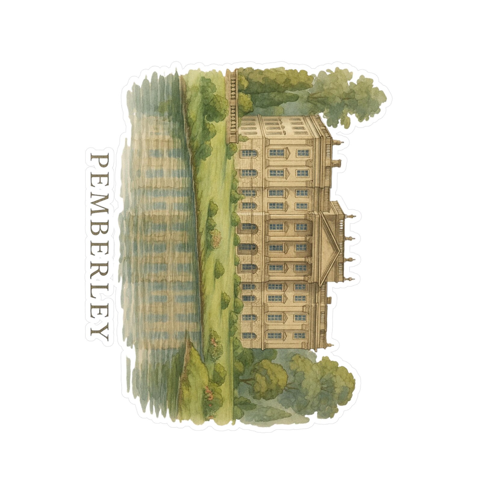 Pemberley Watercolor Estate Pride and Prejudice Sticker Original Decal ...