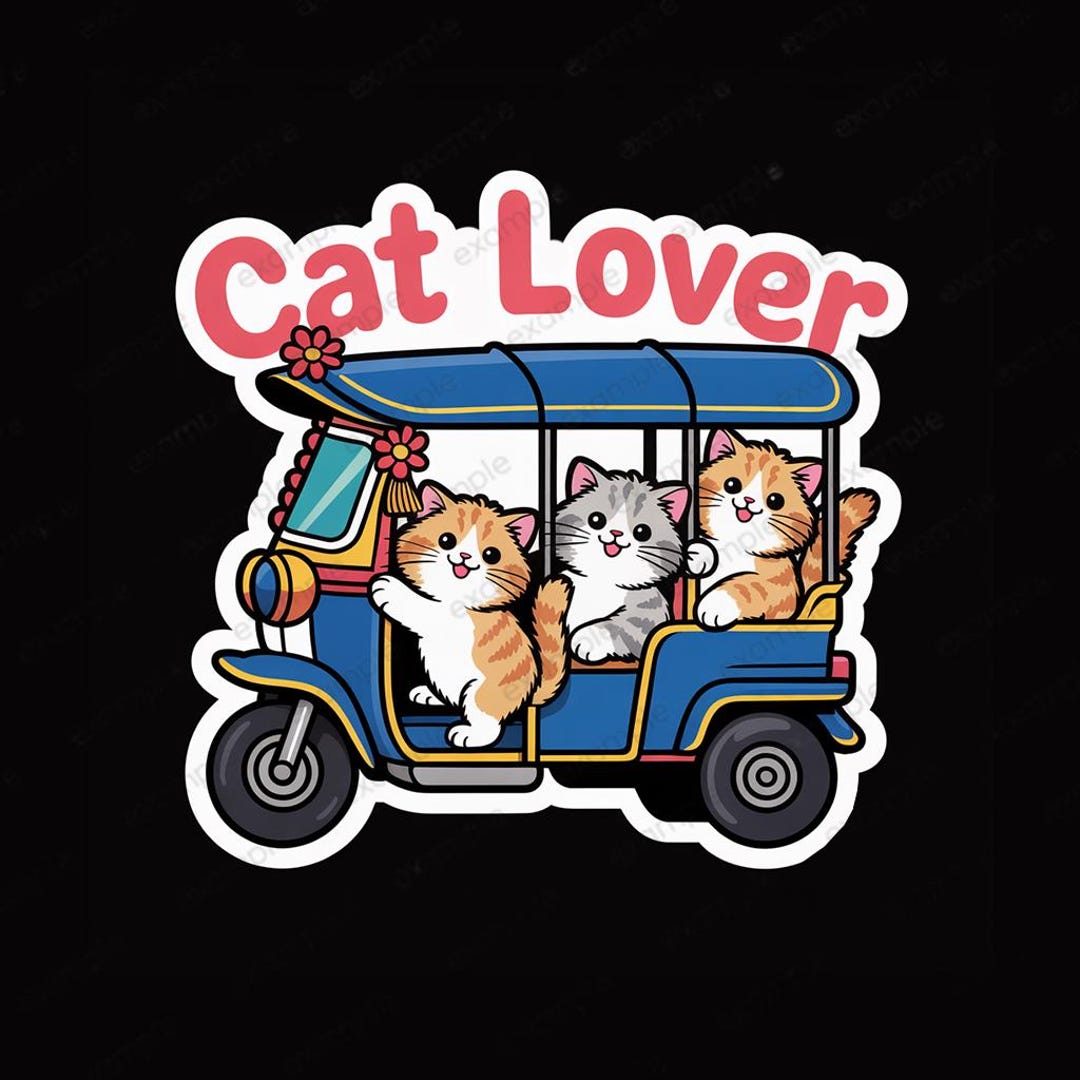 Thai Tuk Tuk & Cat Lover Car Decal, Suction Cup Car Window Sign, CAR ...