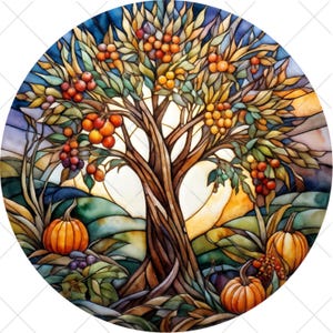 Life of Tree Stained Glass Graphics, Round Window Sublimation Designs ...