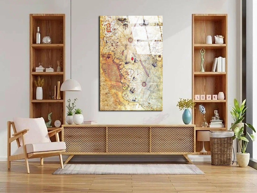 The Piri Reis Map Tempered Glass Wall Art, Ottoman Empire Map Tempered ...
