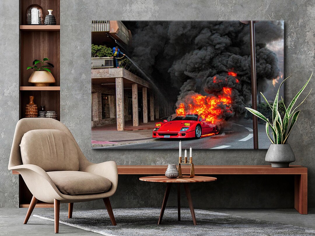 Ferrari F40 Burning in Monaco Canvas Wall Art, Ferrari Canvas Painting ...