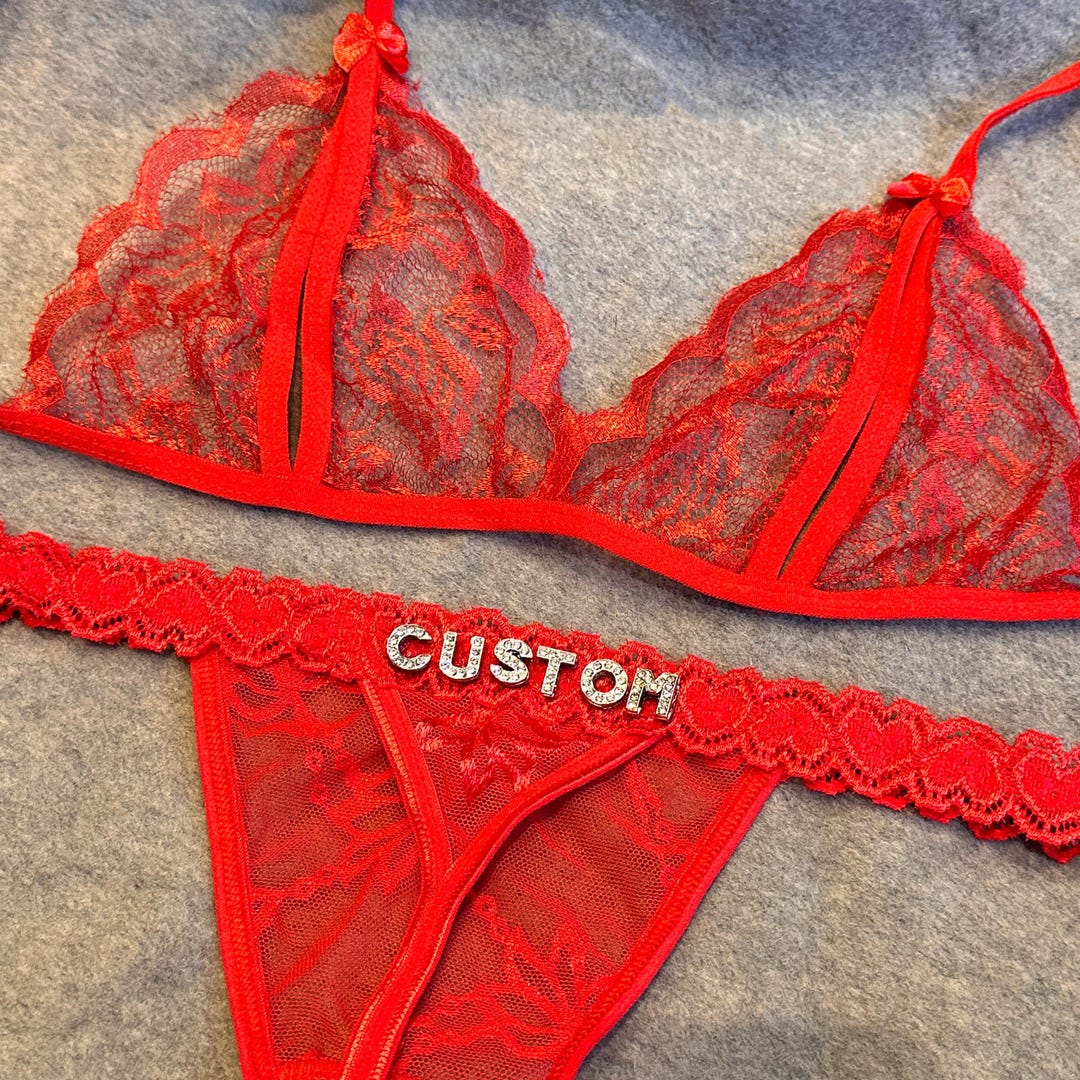 Custom Lingerie Bra & Panty Set Customize Name Thong Personalized Thong ...