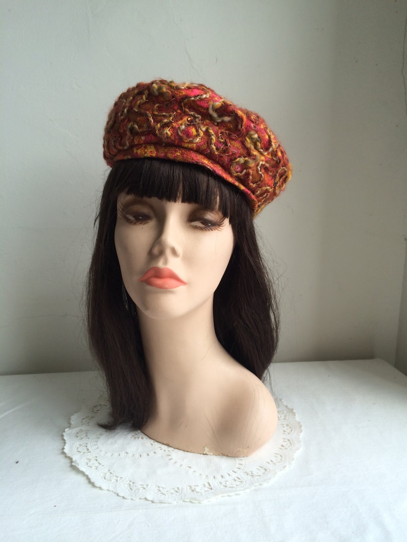 1960s RENEE' Mod Cap Hat Fall Colors Rhinestones and Soutache Trim ...
