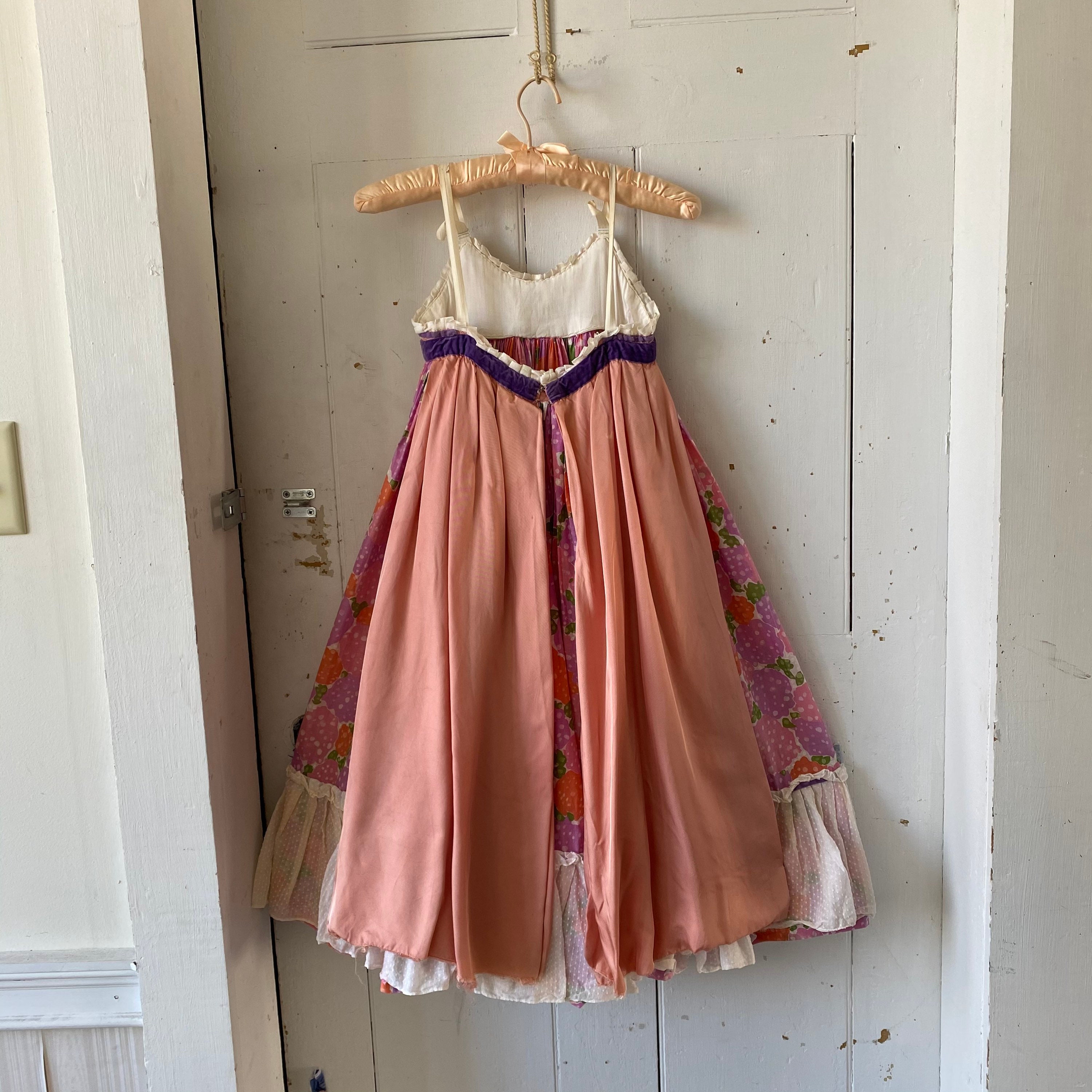 1960s Girls 18th Century Style Handmade Raspberry Print Dress Costume ...