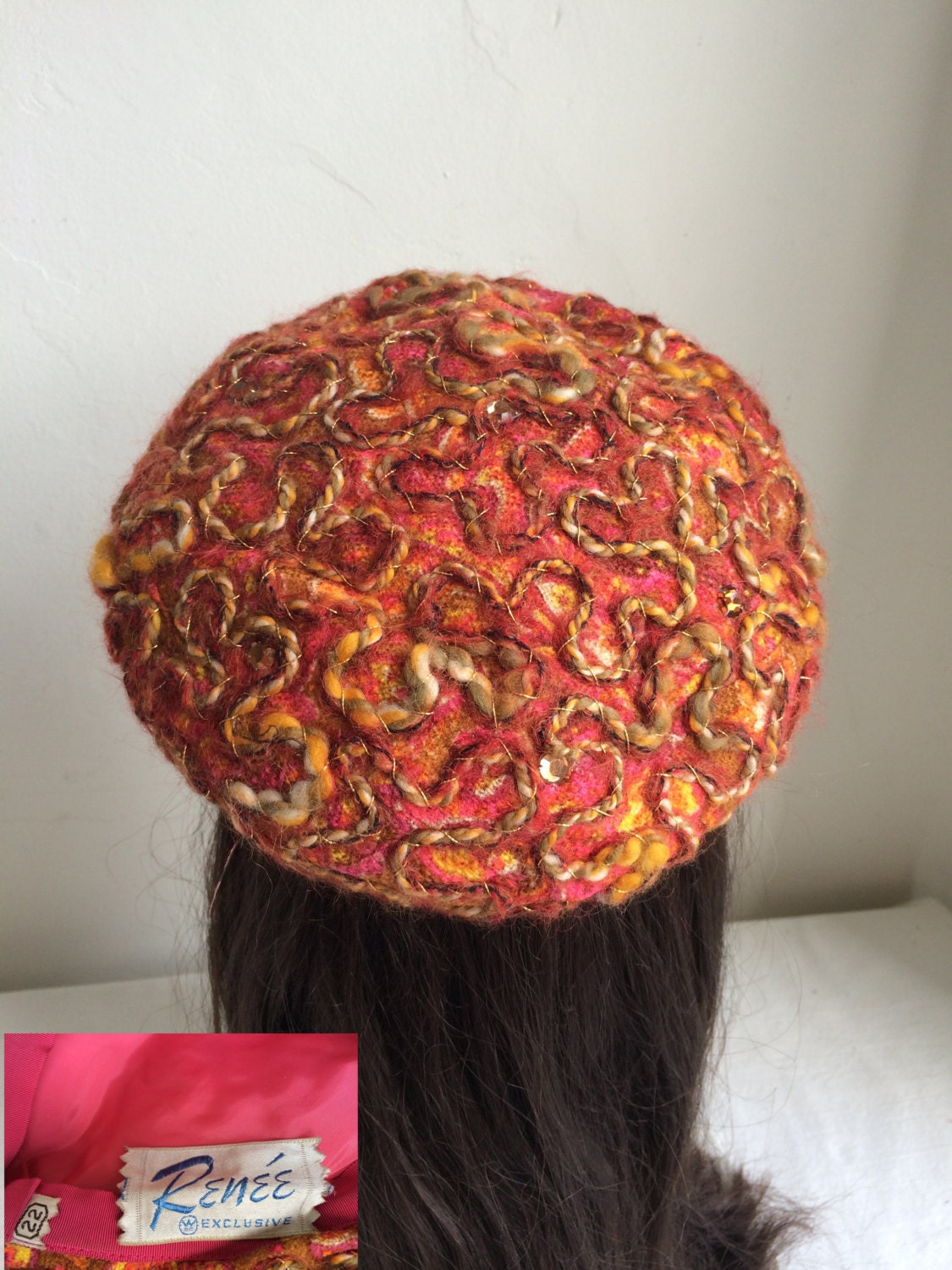 1960s RENEE' Mod Cap Hat Fall Colors Rhinestones and Soutache Trim - Etsy