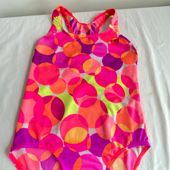 1980s Girls Speedo Day-Glo Neon Geometric Print One P… - Gem