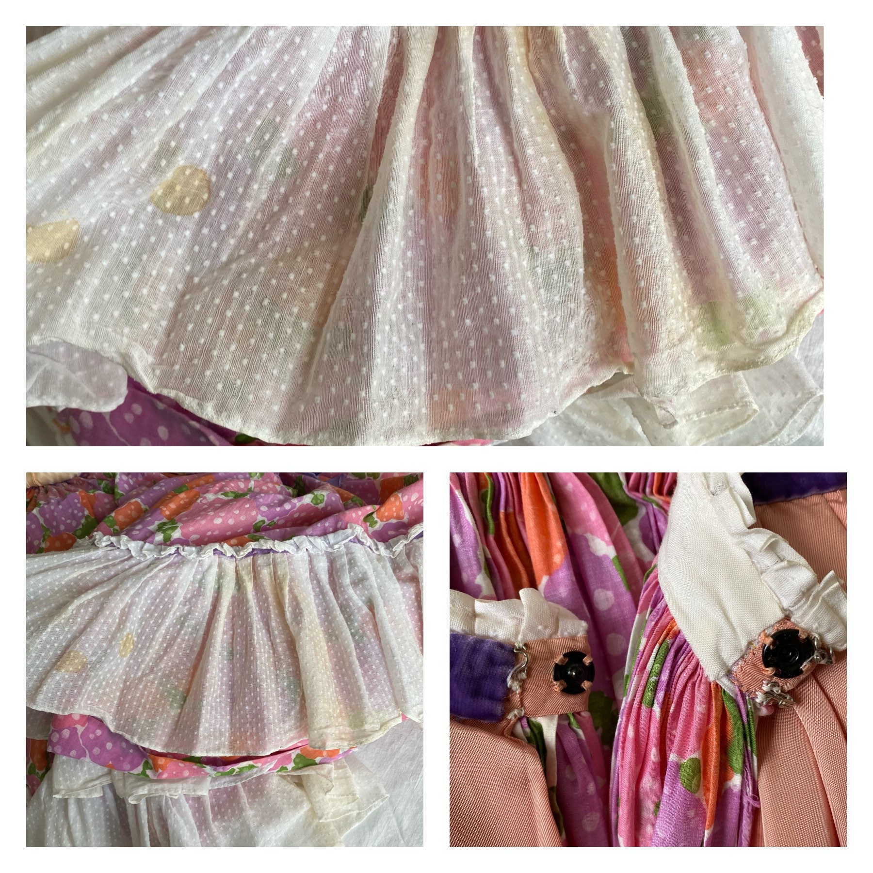 1960s Girls 18th Century Style Handmade Raspberry Print Dress Costume ...