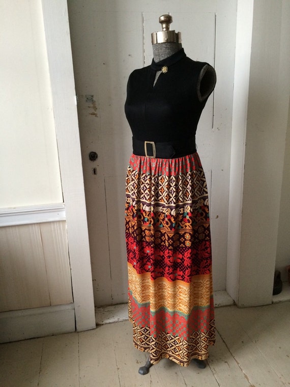 1960s Mod Maxi Dress Abstract Patterned Keyhole Cut-o… - Gem