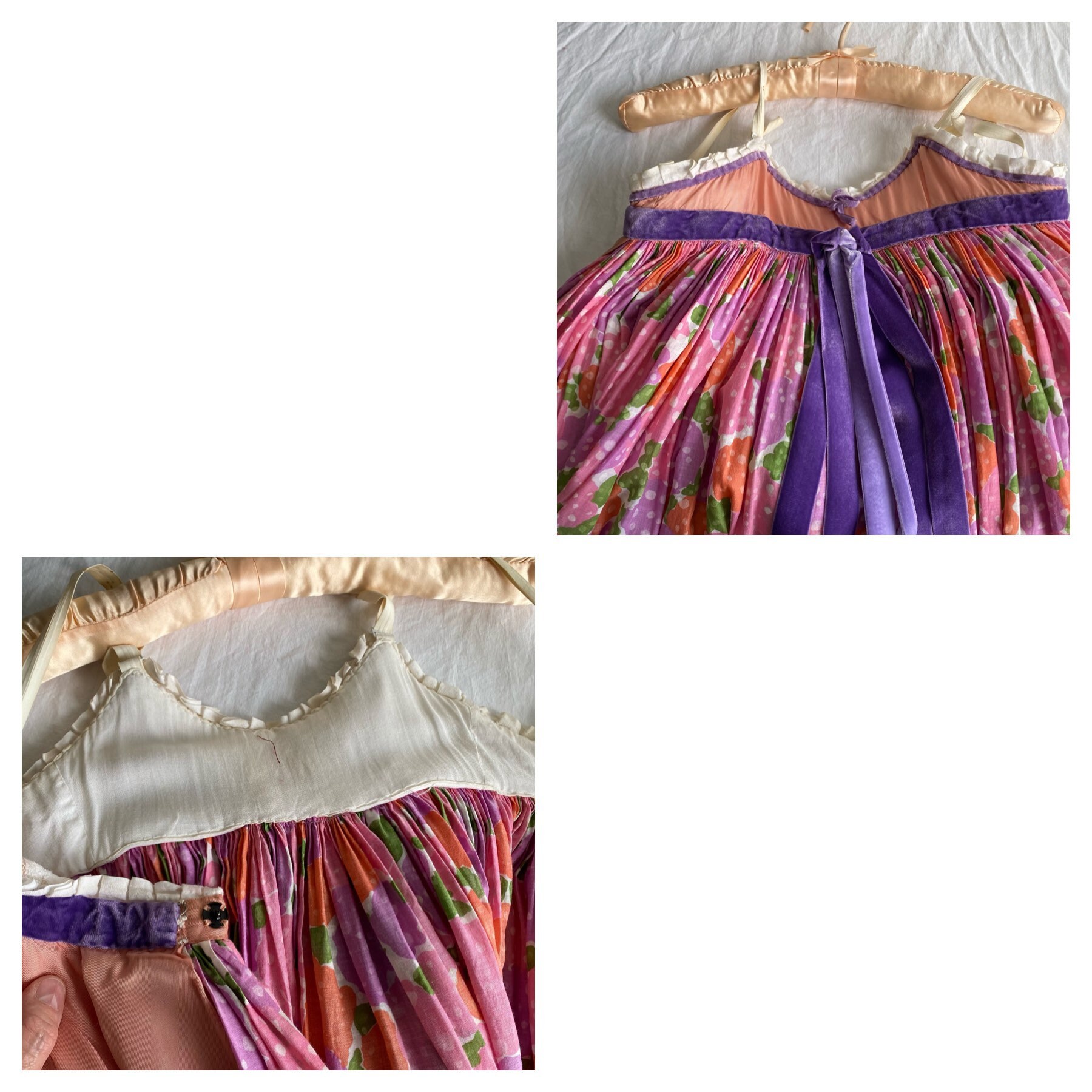 1960s Girls 18th Century Style Handmade Raspberry Print Dress Costume ...