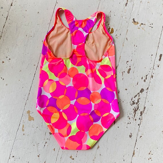 1980s Girls Speedo Day-Glo Neon Geometric Print One P… - Gem