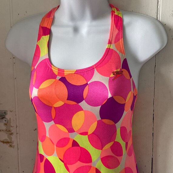 1980s Girls Speedo Day-Glo Neon Geometric Print One P… - Gem
