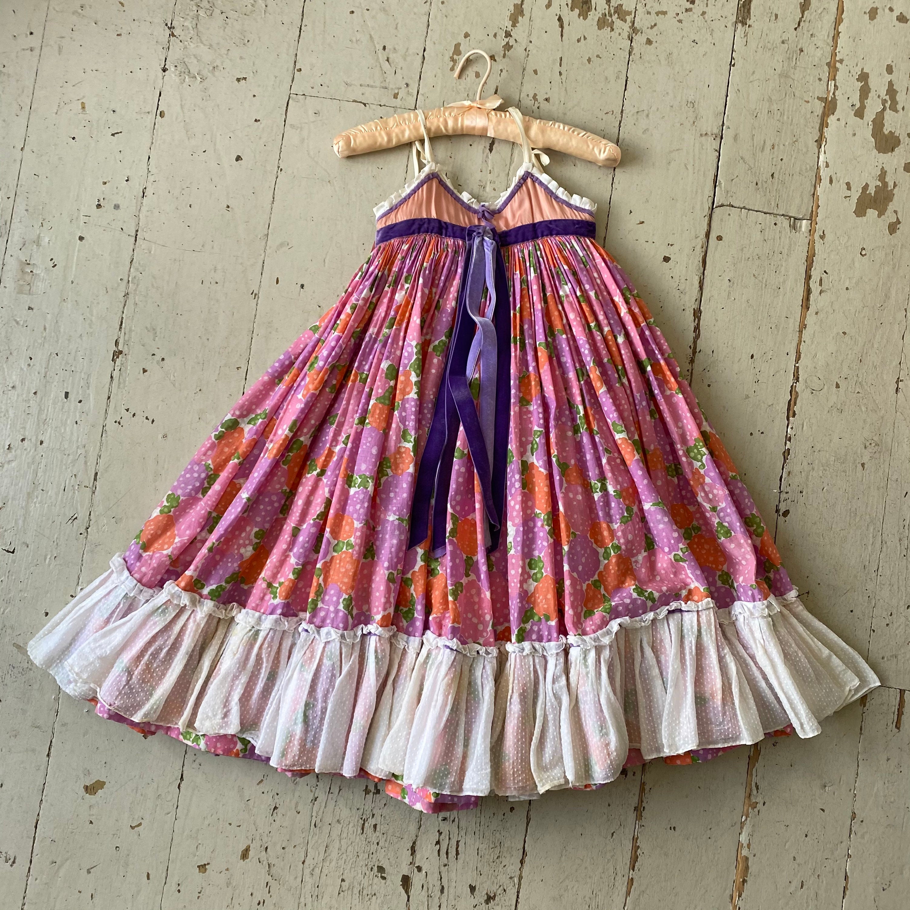 1960s Girls 18th Century Style Handmade Raspberry Print Dress - Etsy