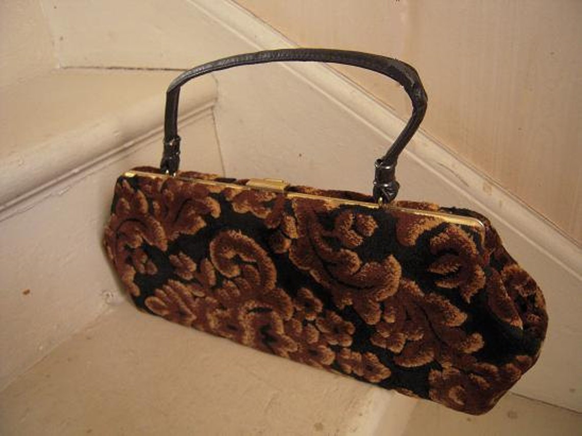 1960s Lush Chenille Tapestry Carpet Bag Wide Handbag - Etsy