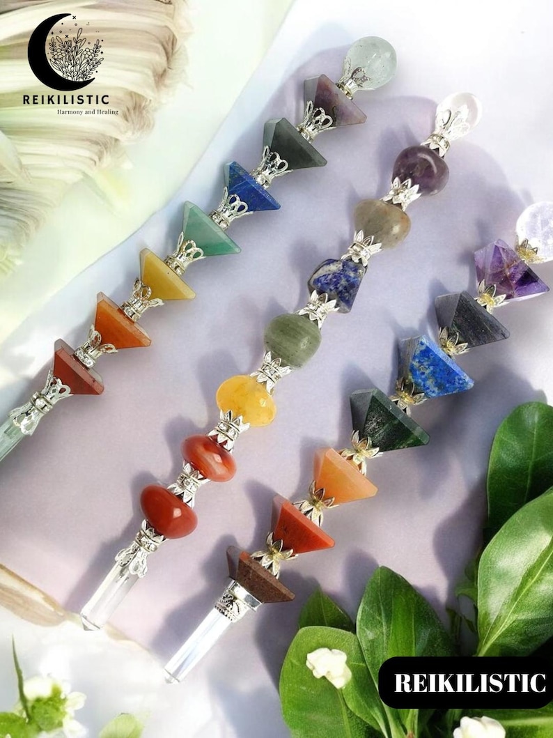 7 Chakra Gemstone Healing Wand Energy Balancing & Aura Cleansing Stick ...
