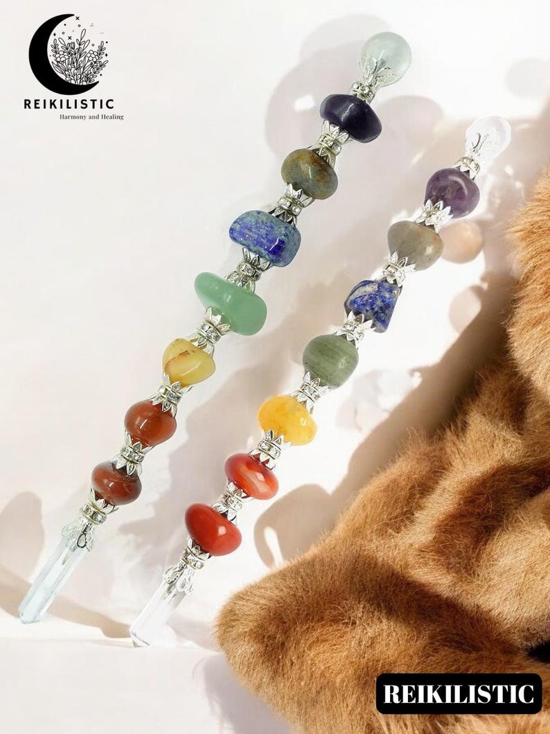 7 Chakra Gemstone Healing Wand Energy Balancing & Aura Cleansing Stick ...