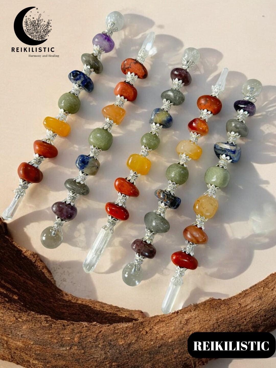 7 Chakra Gemstone Healing Wand Energy Balancing & Aura Cleansing Stick ...