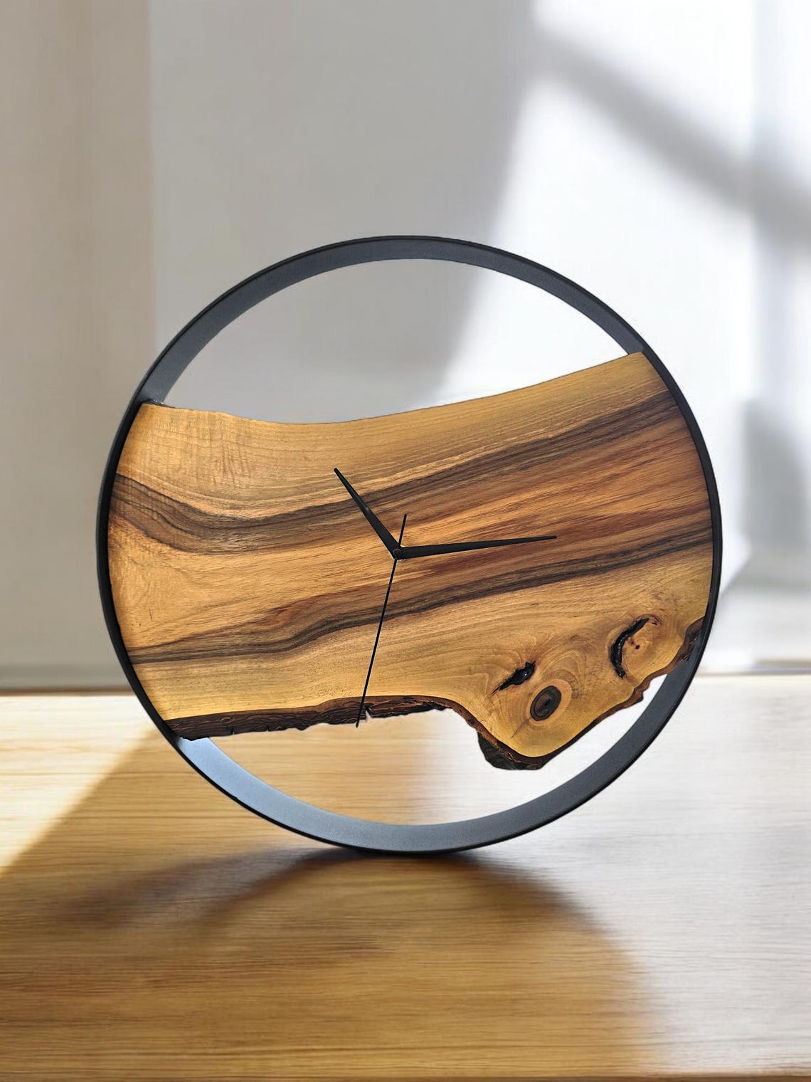 Wooden Wall Clock in Loft Style Leaflo'clock XL 40cm | Solid Wood ...