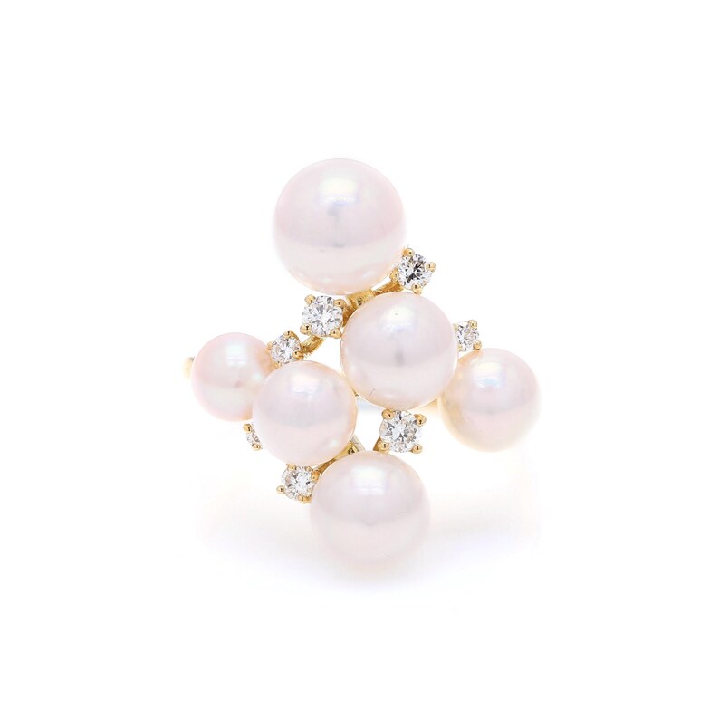 18K Golden Aura Pearl Ring - Yellow Gold Akoya Pearl Cluster Ring ...