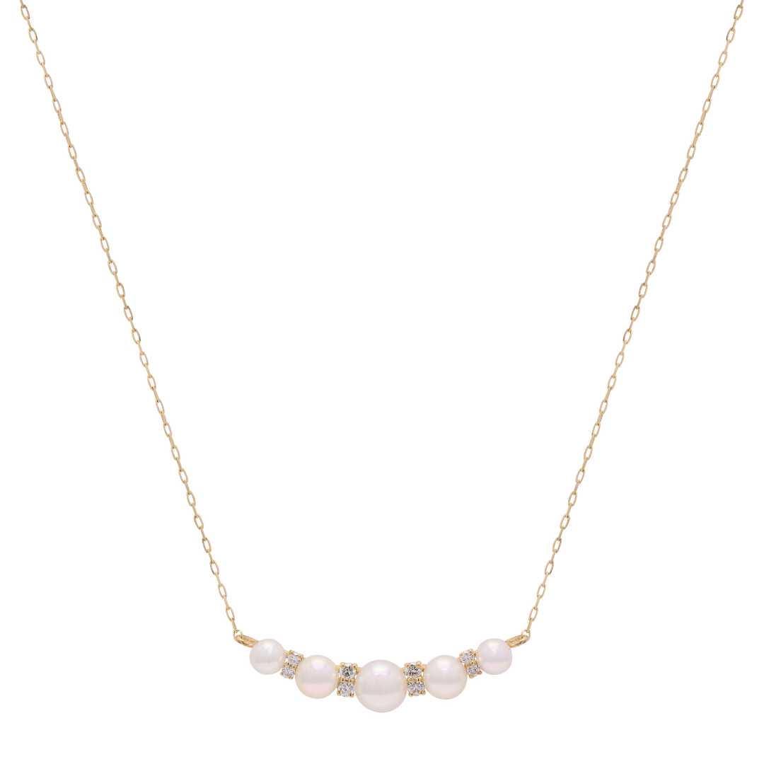 18k Gold Pearl Necklace, Akoya Pearl Smile Pendant, Diamond Pearl ...