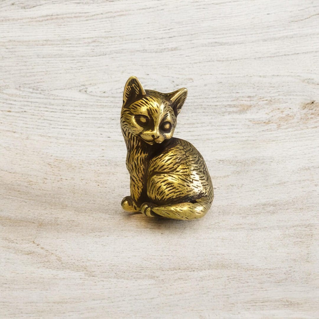 Brass Sitting Cat Figurine - Handcrafted Metal Cat Statue - Vintage ...