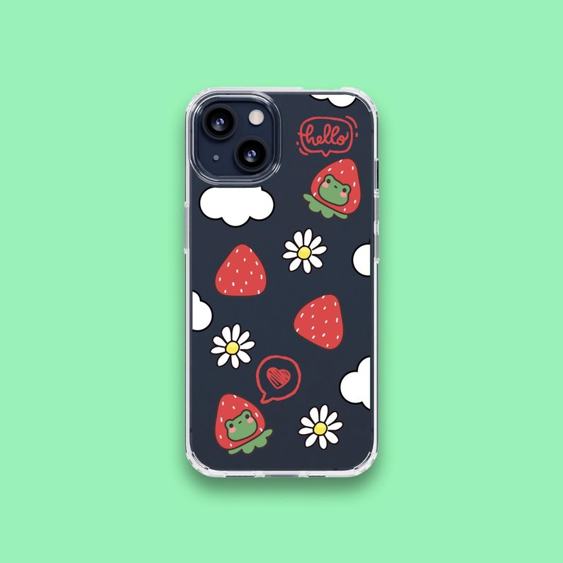Cute Kawaii Strawberry Frog Phone Case Kawaii Phone Case Clear Phone ...