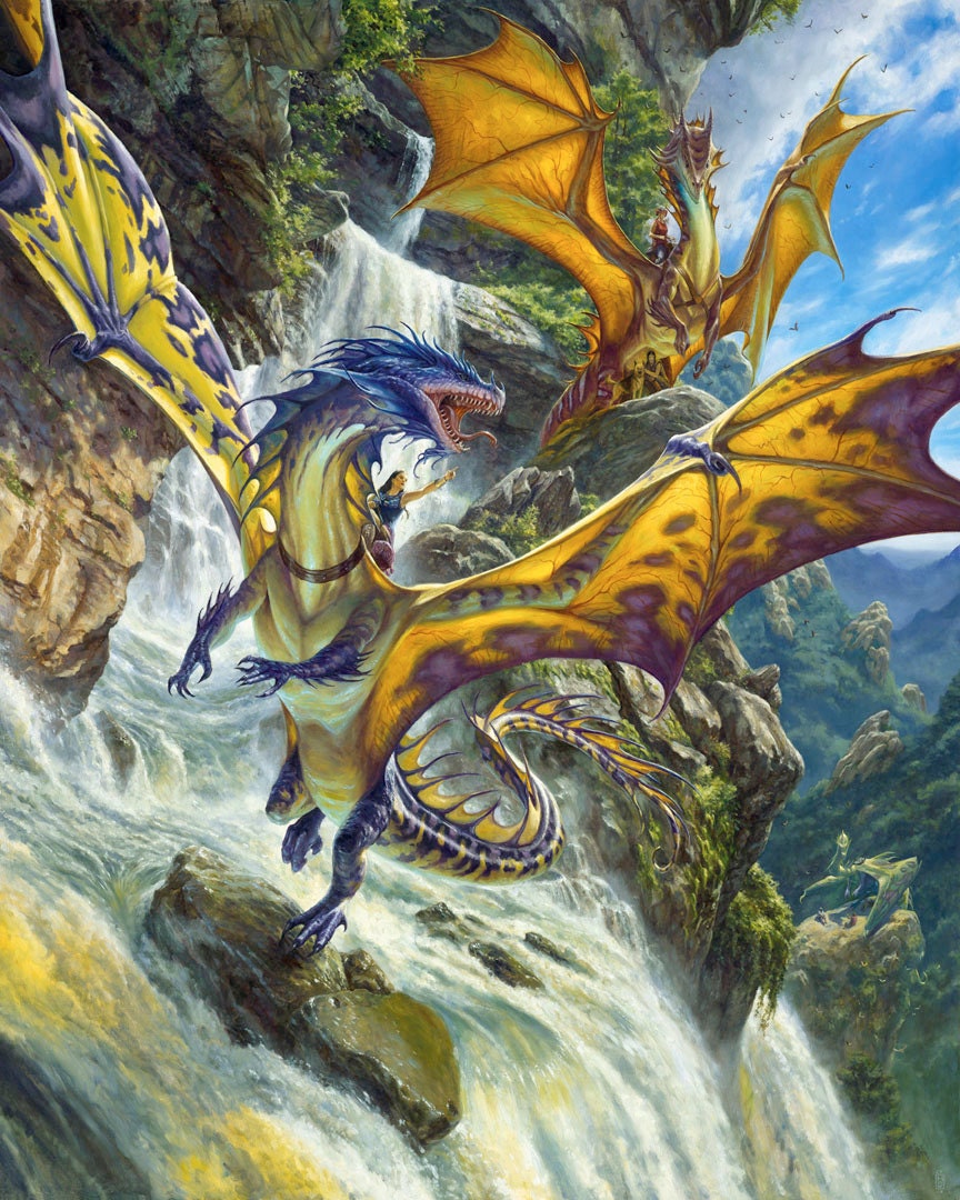 Waterfall Dragons Signed Giclee Print | Etsy