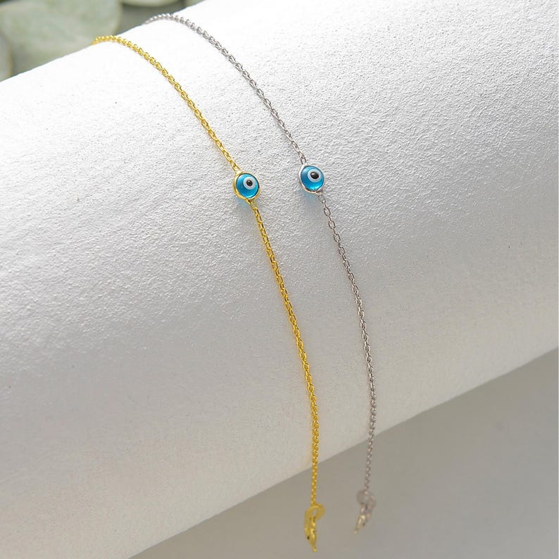 Sterling Silver Evil Eye Bracelet, Dainty Charm, Minimalist Protection ...
