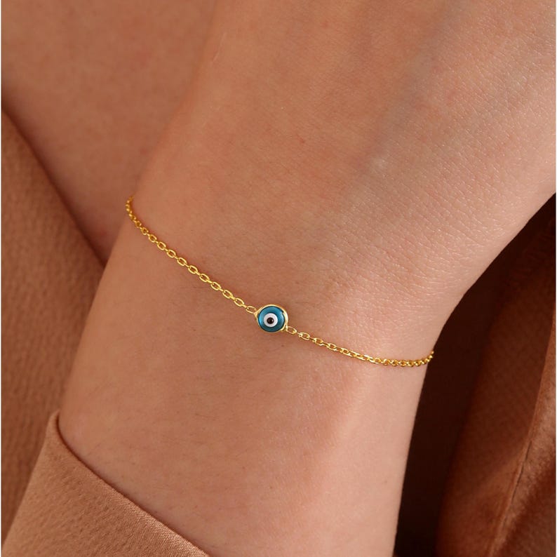 Sterling Silver Evil Eye Bracelet, Dainty Charm, Minimalist Protection ...