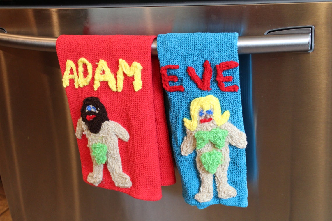 Funny Adam and Eve Kitchen Towel. Adam and Eve Dish Towel - Etsy
