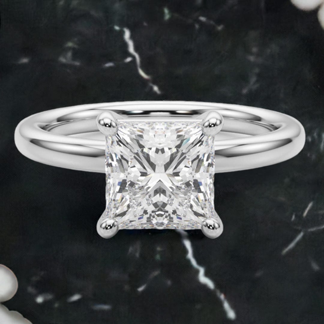 Solitaire Lab Diamond Engagement Ring Classic Princess Cut 1.50 Carat ...