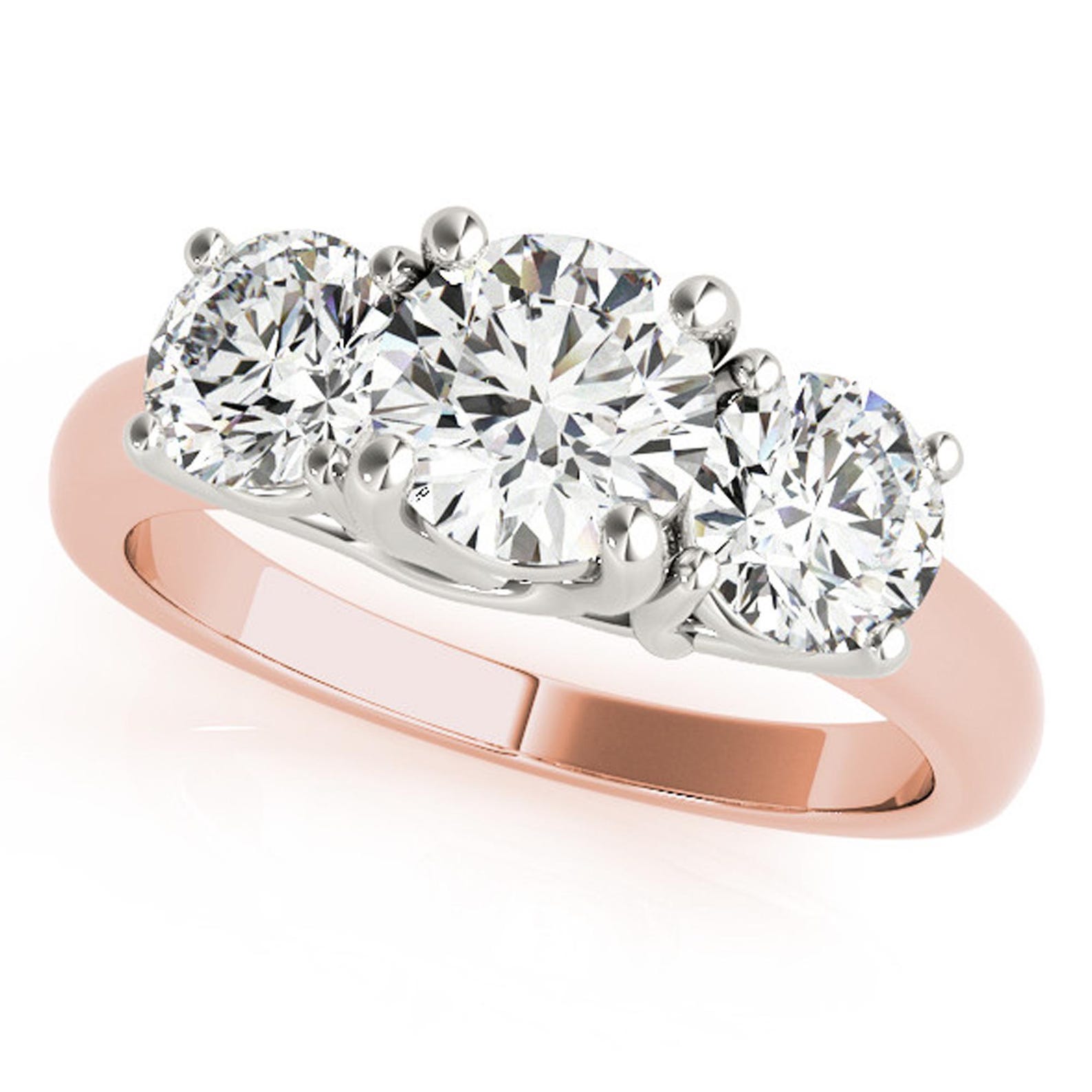 Three Stone Lab Diamond Engagement Ring Round 1.50 Carats - Etsy