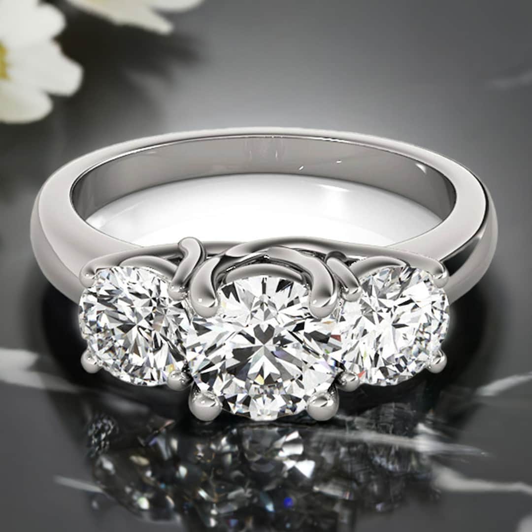 Three Stone Lab Diamond Engagement Ring Round 1.50 Carats - Etsy