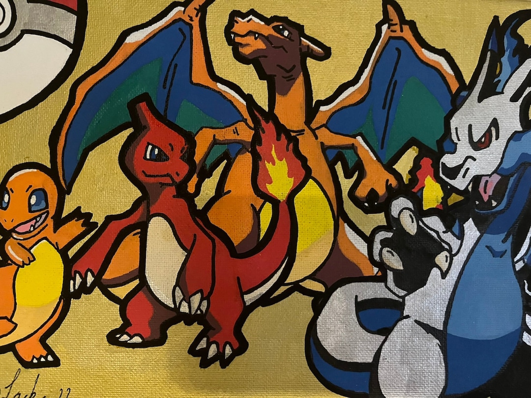 Pokemon Charmander Evolution Line Art Painted Canvas - Etsy