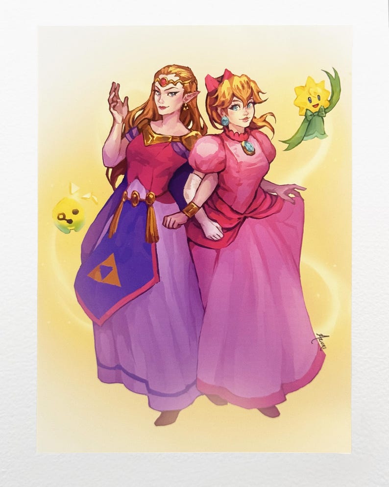 Princess Peach and Zelda - Art for Gamer Girl - Glossy Art Print - Etsy