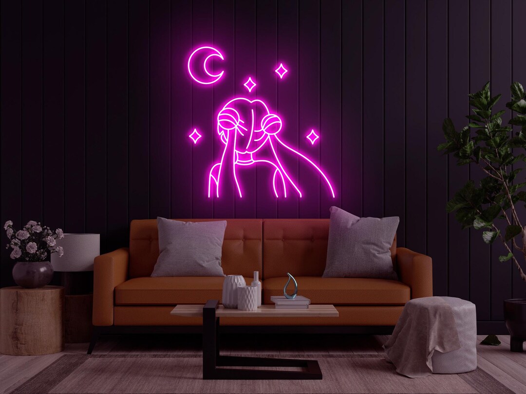 Anime Girl Neon Sign, Pink LED Sign, Cute Neon Sign Bedroom Decor, Moon ...