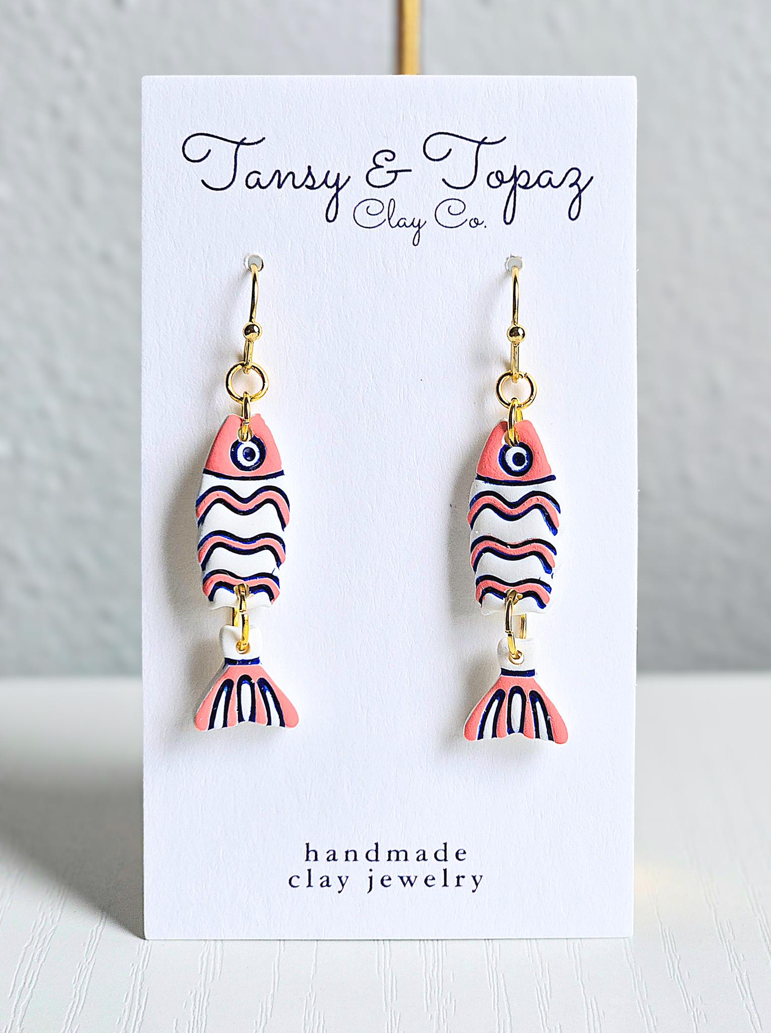 Sardines Handmade Polymer Clay Dangle Earring: Hand-painted Fish Themed ...