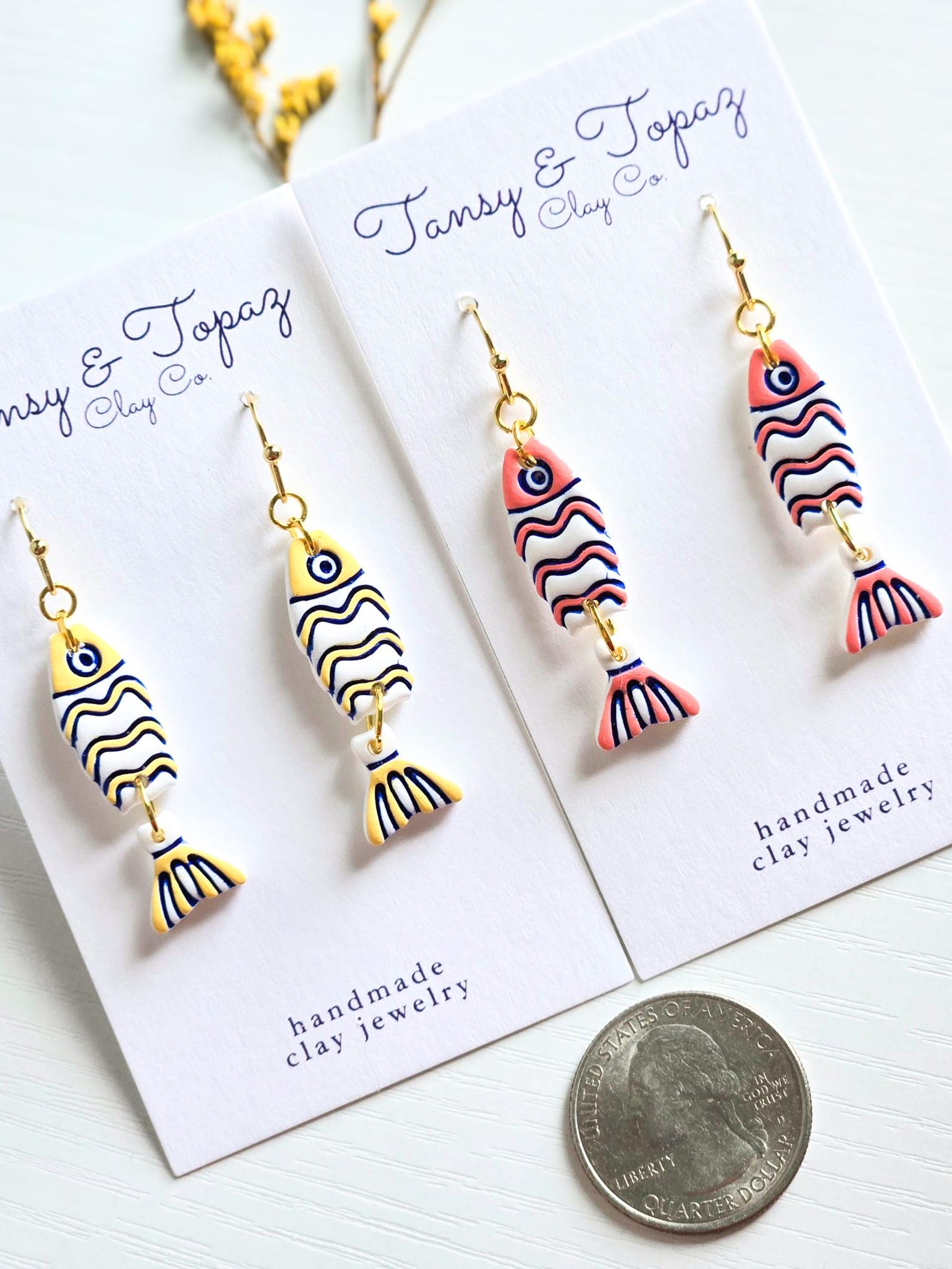 Sardines Handmade Polymer Clay Dangle Earring: Hand-painted Fish Themed ...