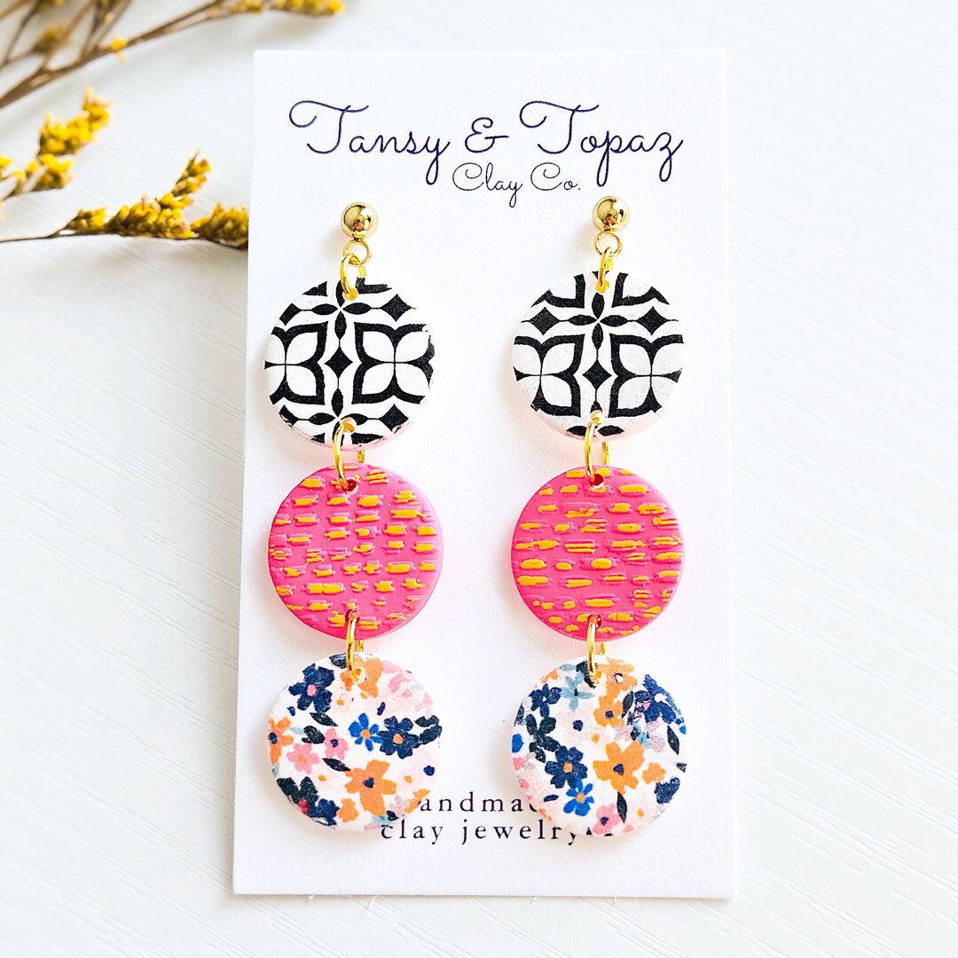 The "jodi" Polymer Clay Earrings {dangle Earrings} {round Earrings ...